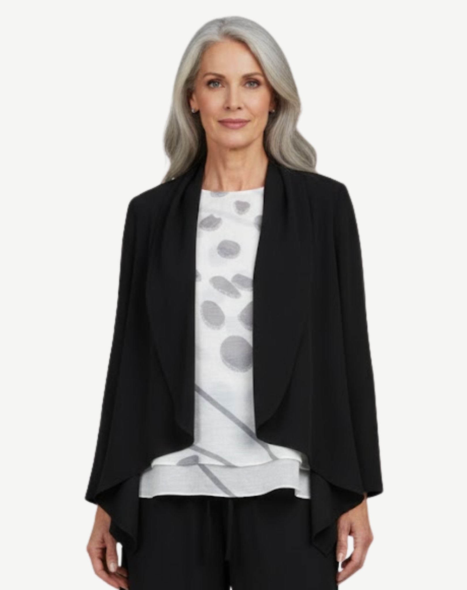 Black Soft Dressing Drape Front Jacket – Corfu Jeans